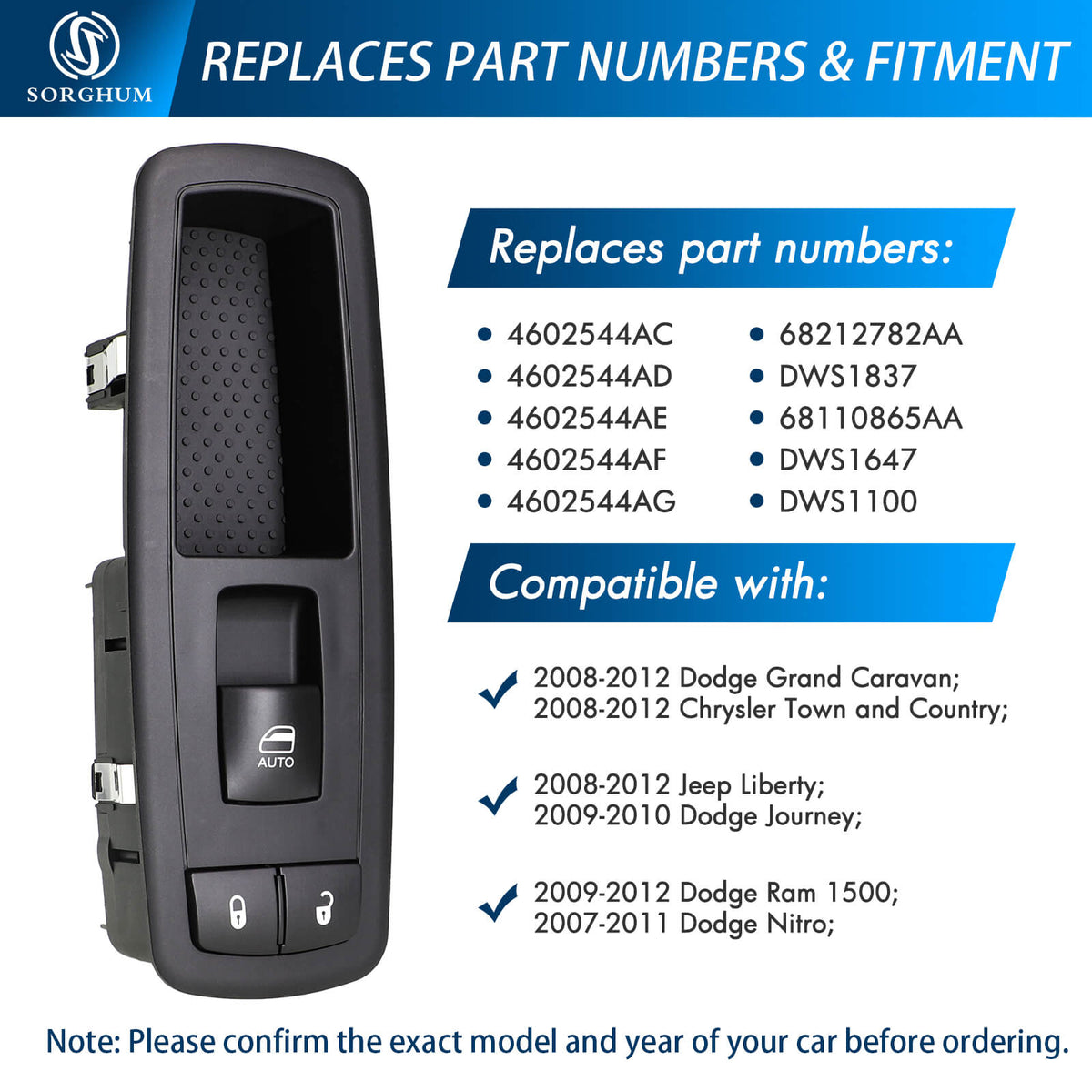 Sorghum 4602544AG Front Passenger Side Blue Power Window Lock Switch F ...